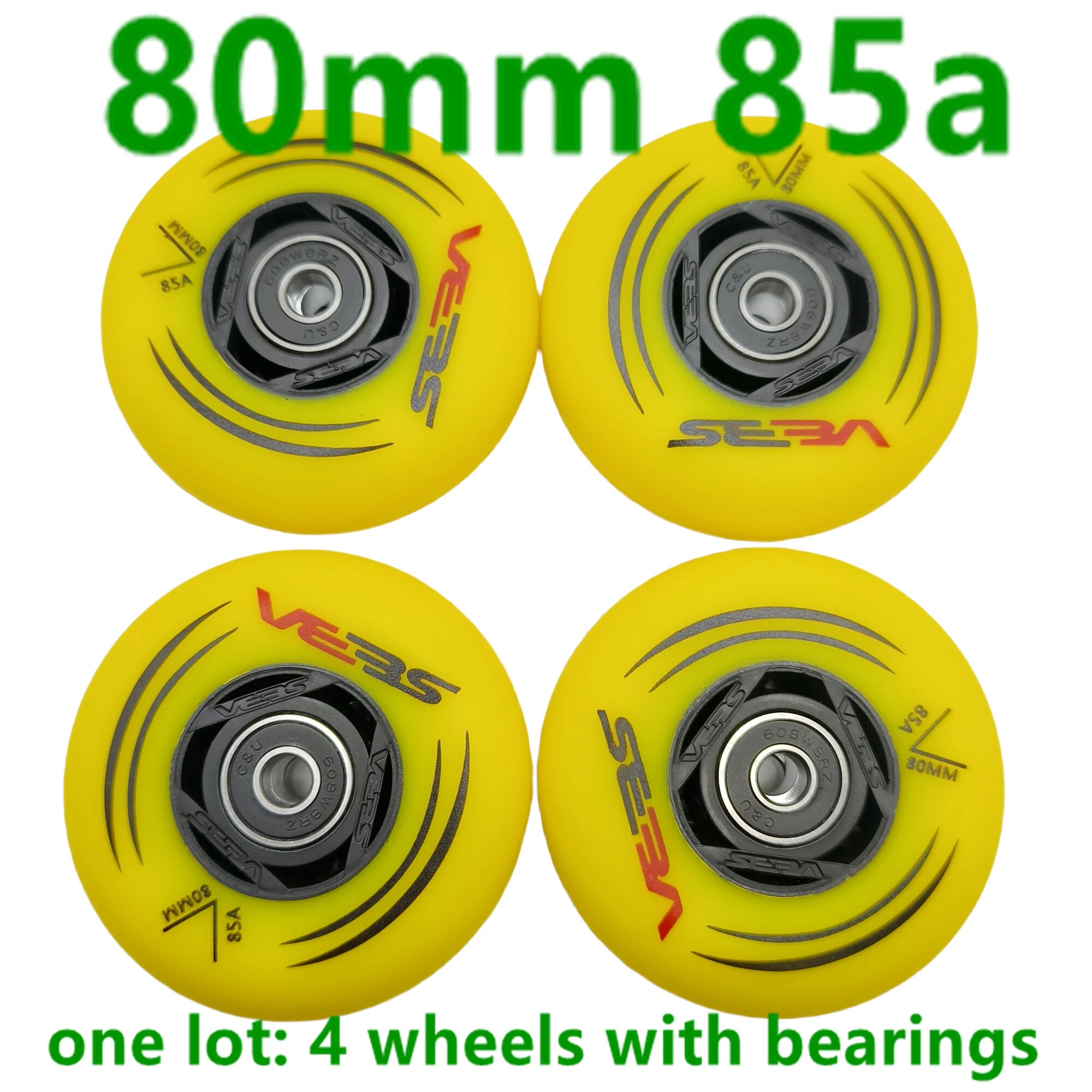 Роликовые колеса MCgala PU 72/76/80 мм 4 шт Желтый, 80mm 85a