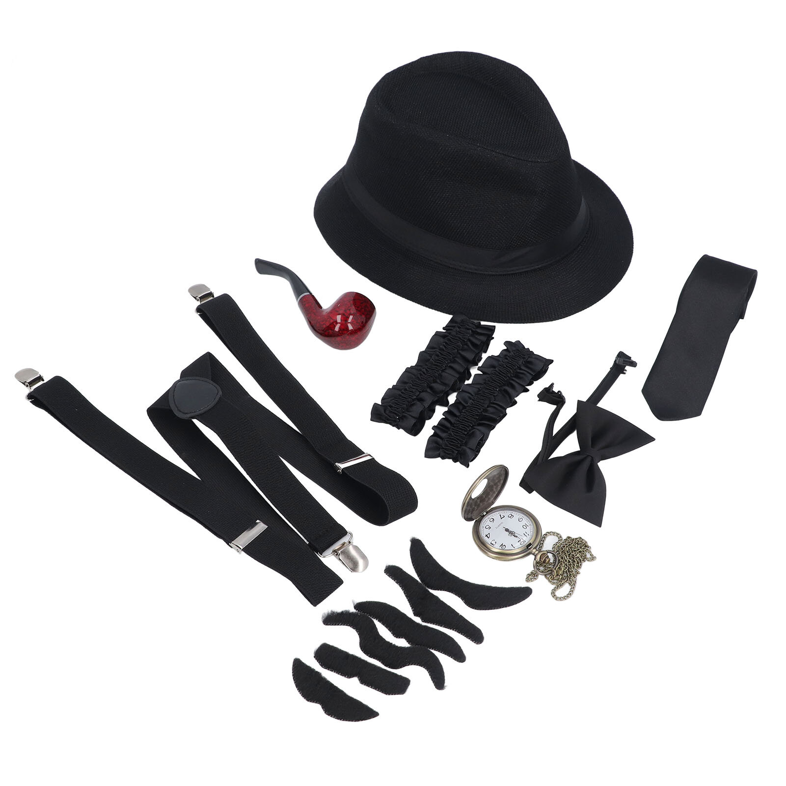 Предметов, комплект костюмов дедушки и старика 1920-х годов с подтяжками, шляпа, часы, трубка, галстук-бабочка, очки, борода, детский школьный костюм на 100 дней, черный