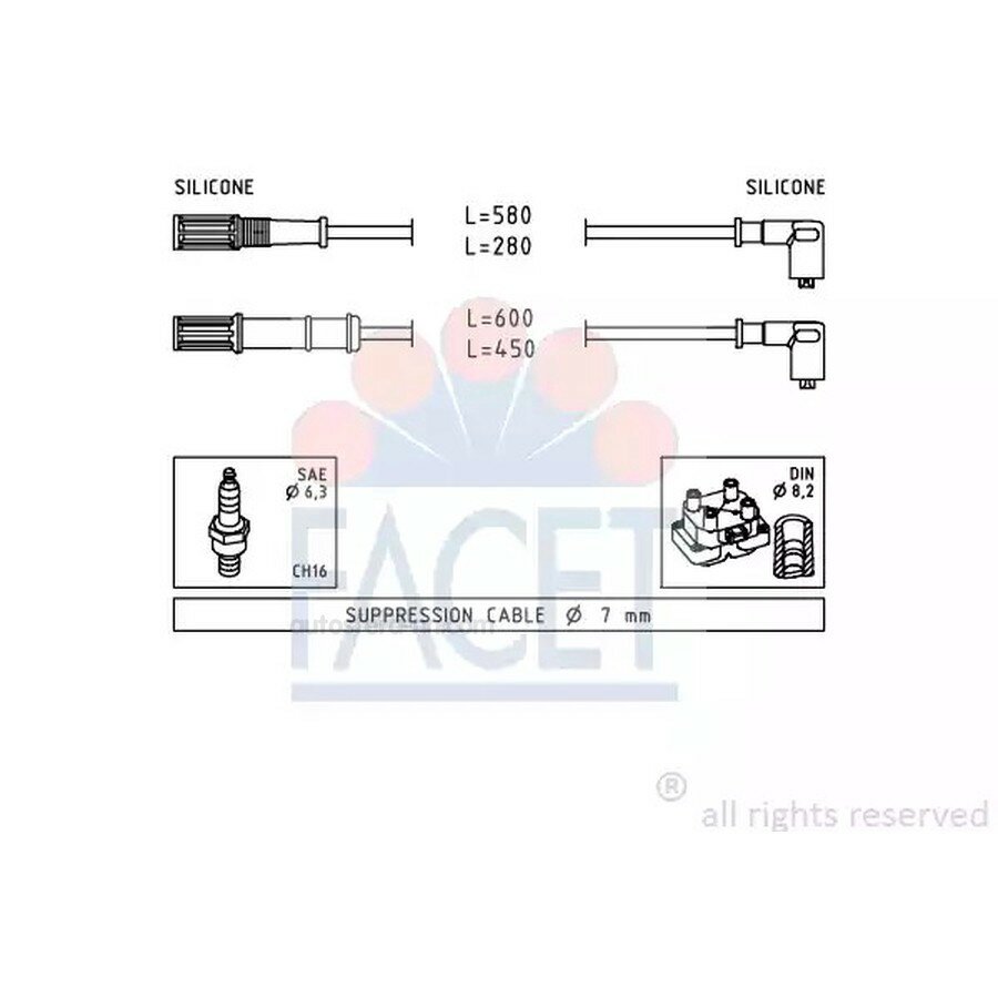 FACET 49451 Высоковольтные провода (к-т) FIAT DOBLO I 1.2 (223AXA1A) 03/01 / 223 A5.000