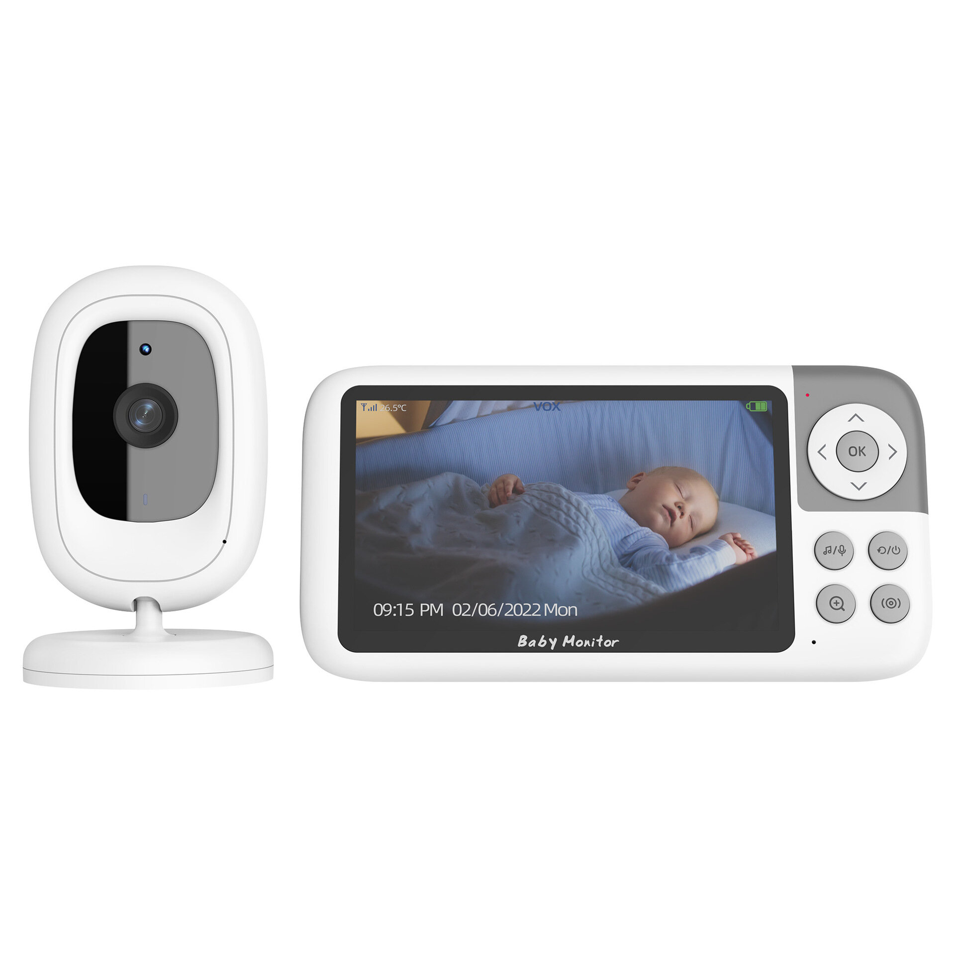 Радио няня для малышей с камерой VB618, 5" IPS экран, двусторонняя связь, ночное видение, температура, колыбельные, не требует Wi-Fi/APP, защита FHSS