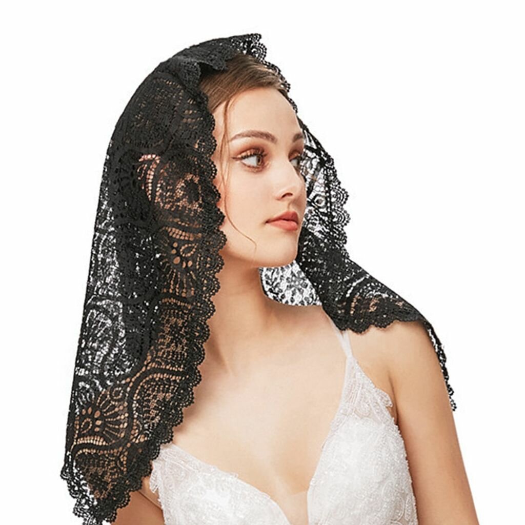 Новый полый свадебный кружевной платок-хиджаб-черный