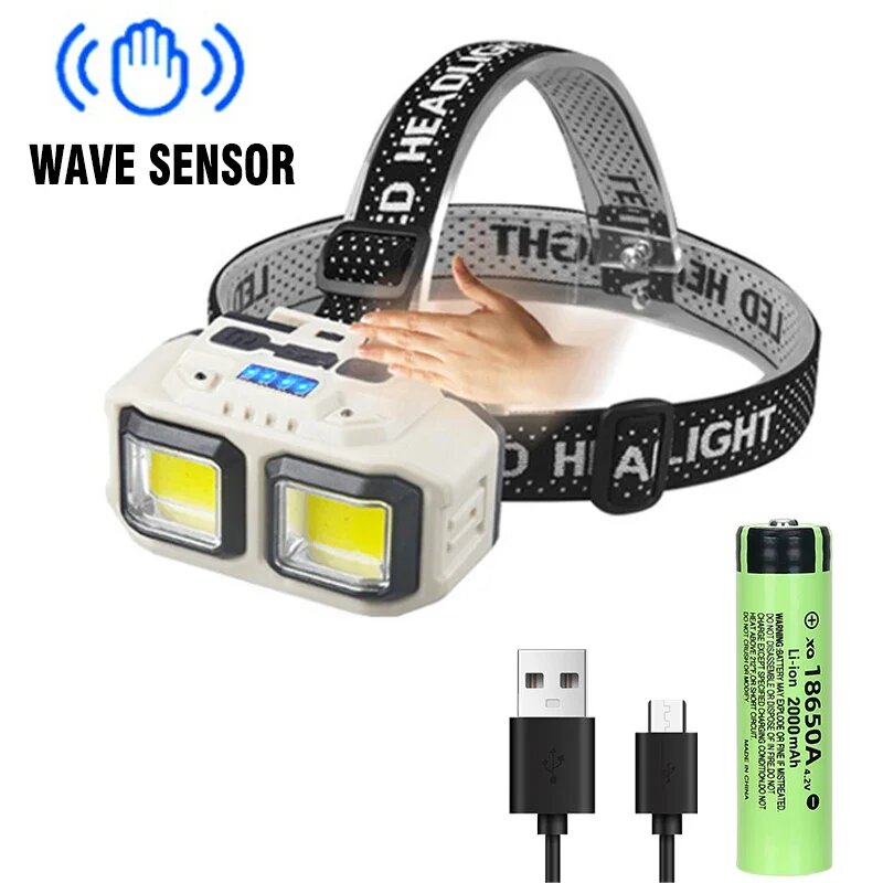 Налобный фонарь KDULIT с датчиком wave, белый+красный, 18650, 2000mAh