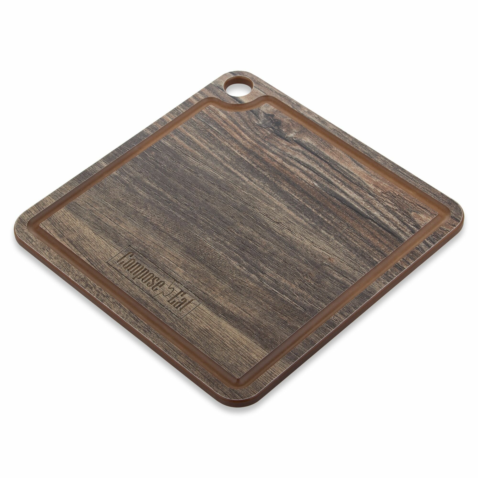 ComposeEat ProFashion 6мм Доска композитная сервировочная квадратная с желобом 18х18см, декор "Дуб мореный"