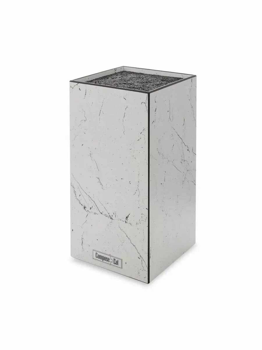 ComposeEat Elegance 4мм Подставка композитная для кухонных ножей c наполнителем 11х11х24см, декор "мрамор Бьянко