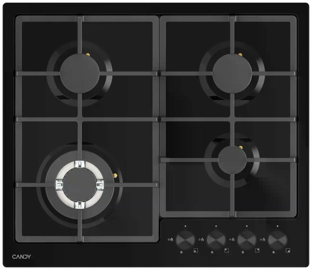 Варочная панель Candy CHXM64CWB, черная, чугунная решетка, 58x50 см
