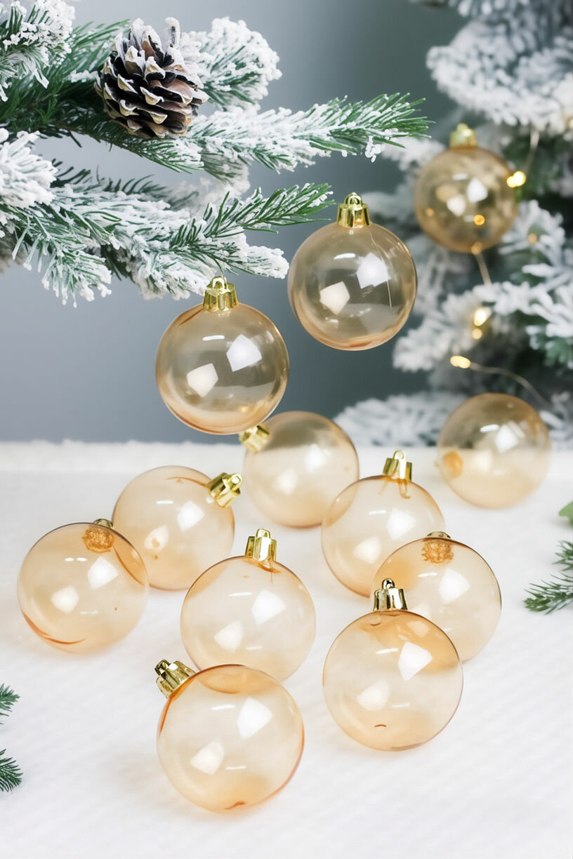 Набор ёлочных шаров сила волшебных пузырьков, пластик, прозрачно-карамельный, 6 см, 12 шт, Winter Deco 1001044