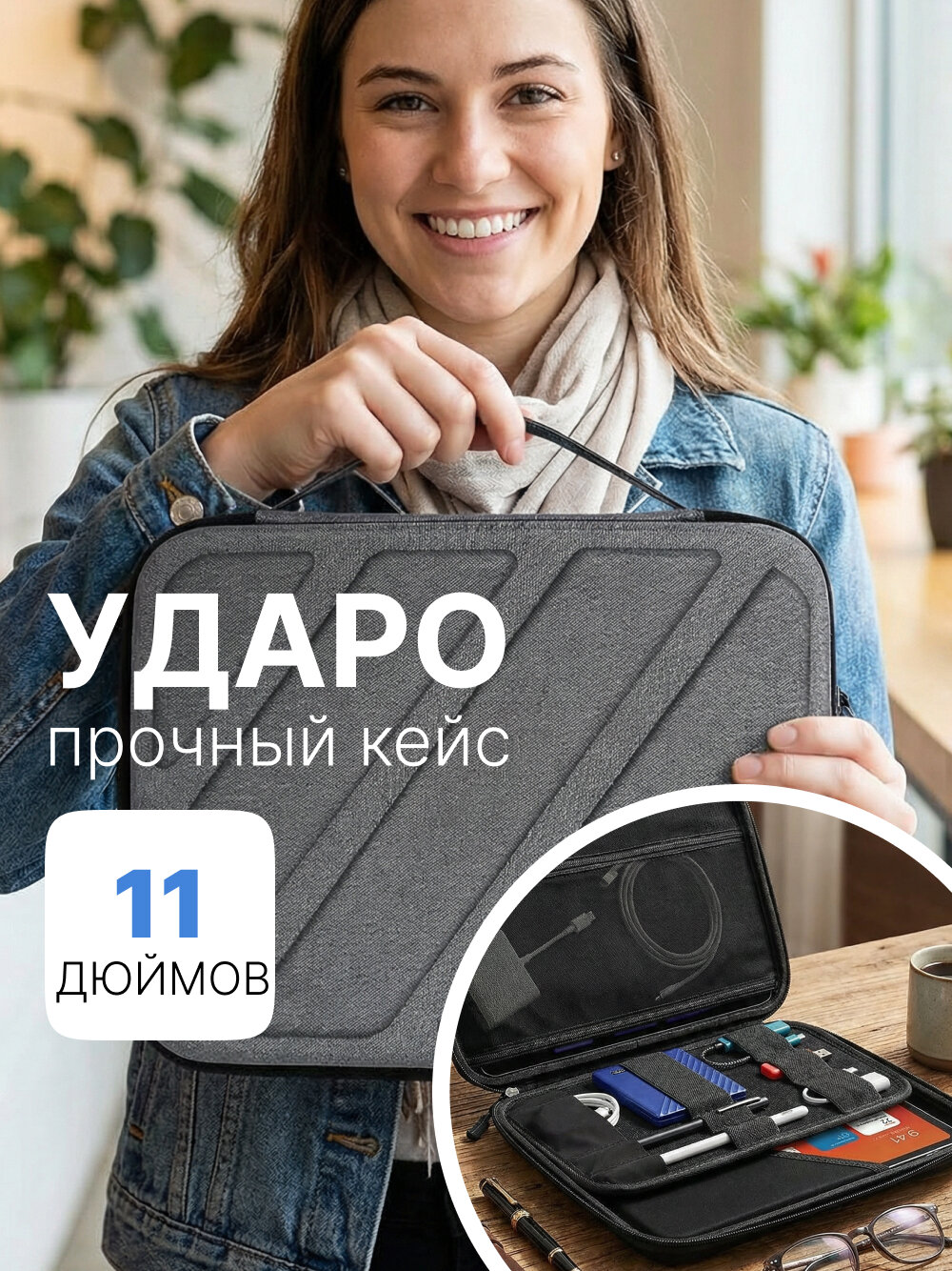 Чехол для планшета 11 дюймов противоударный MORUSSI, универсальный, твердый, защитный, серый