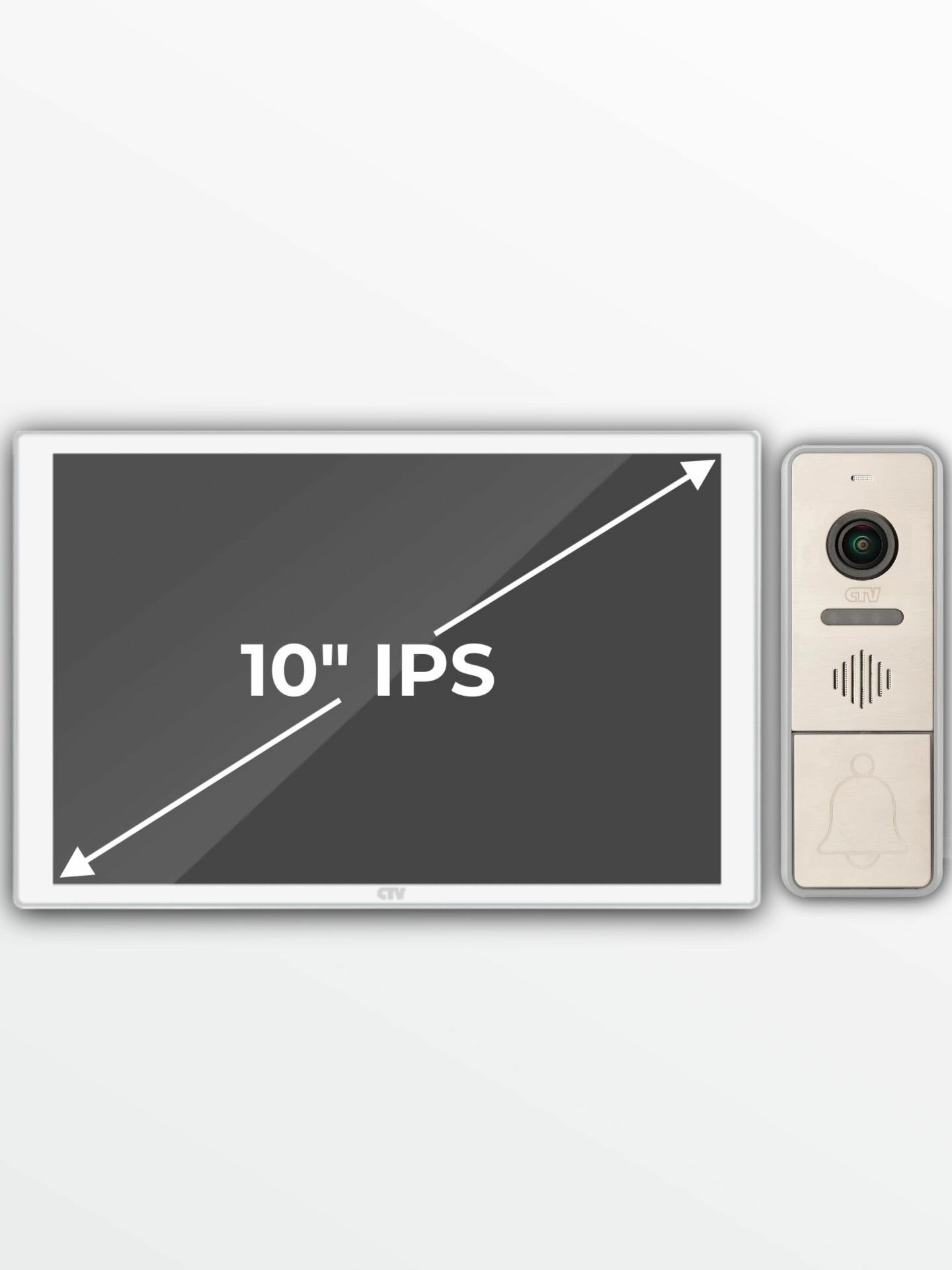 Комплект WiFi видеодомофон для квартиры: монитор 10" CTV-M5121 Q (W) + вызывная панель CTV-D4004FHD (S), для дома, офиса, Ai-детекция, функция видеорегистратор, подключение к подъездному домофону