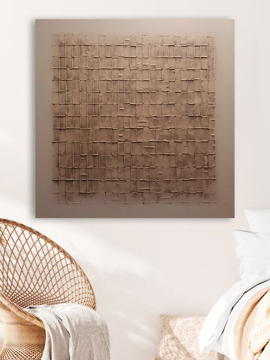 Картина интерьерная на стену - "Абстрактный минимализм с эффектом 3D, бетон, штукатурка (картина плоская печать на холсте)" , 70х70 см.