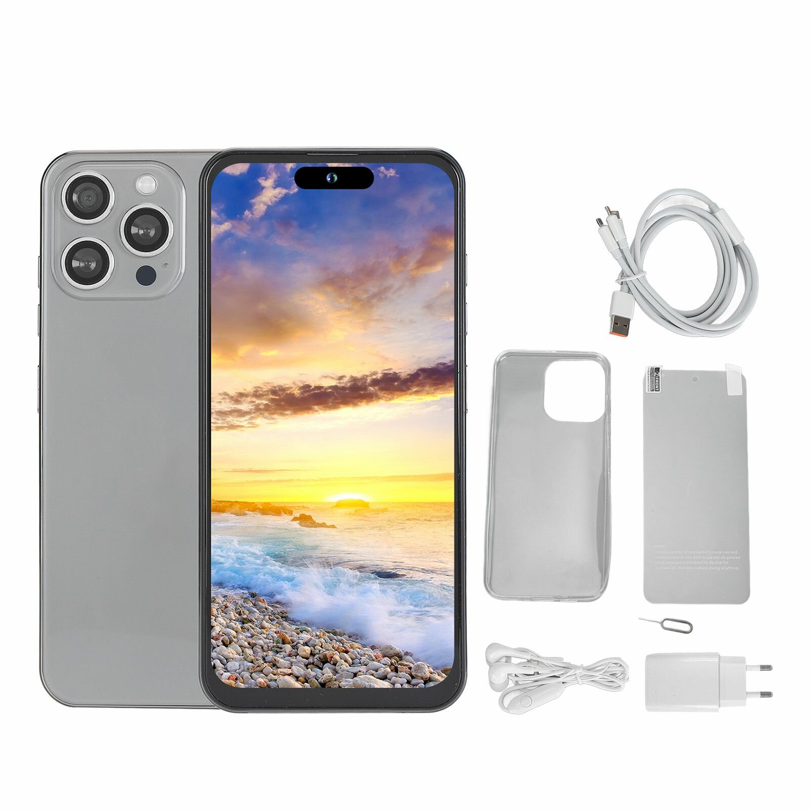 Смартфон I14 Pro Max 6.7" 8/256GB, двухдиапазонный Wi-Fi, Android 12 (Серый, EU)