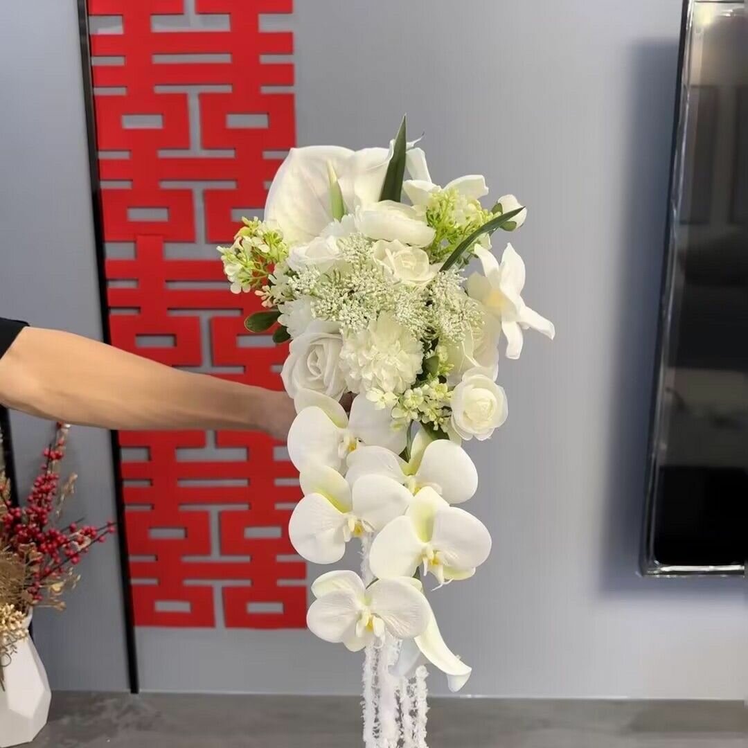 Ручной цветочный водопад с эффектом драпировки, свадебный букет, фотография, зеленые и белые искусственные цветы, домашнее настольное украшение, бесплатная доставка