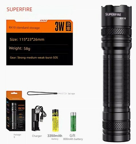 SUPERFIRE RX10 С Фонарём И Батареей 3350 мАч, С Долгим Радиусом Действия Перезаряжаемый Портативный Свет Для Ночного