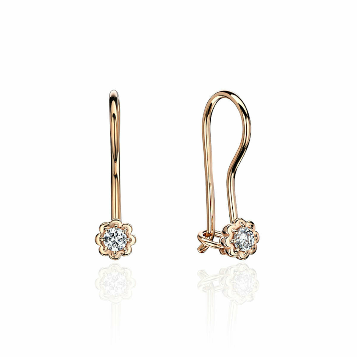 Серьги, красное золото, 585 проба, фианит