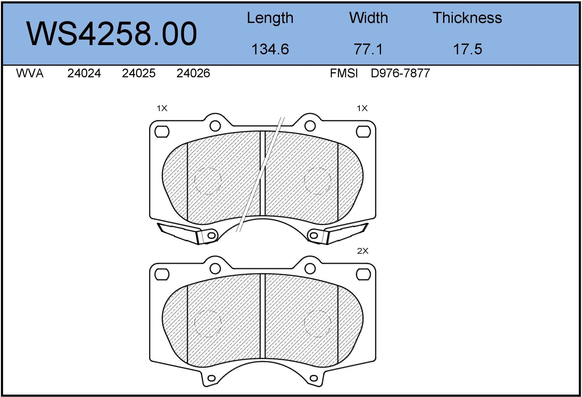Колодки тормозные дисковые перед JEENICE WS4258.00