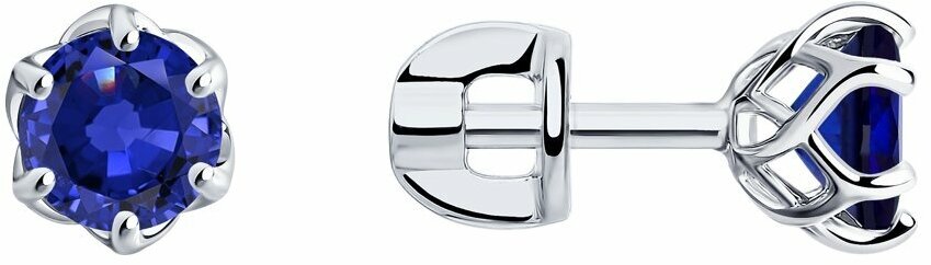 Серьги пусеты, белое золото, 585 проба, сапфир