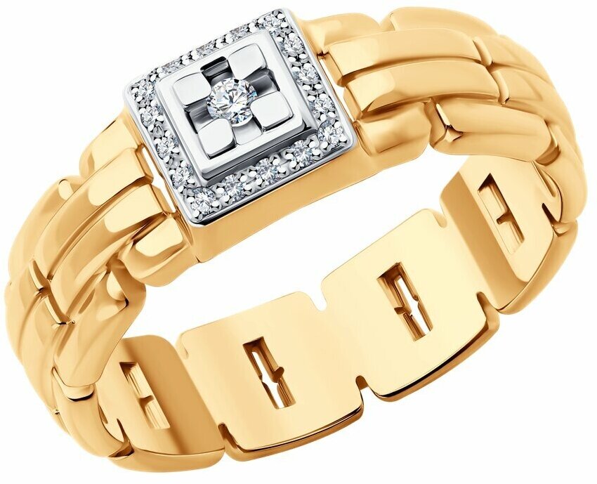 Печатка, красное золото, 585 проба, бриллиант