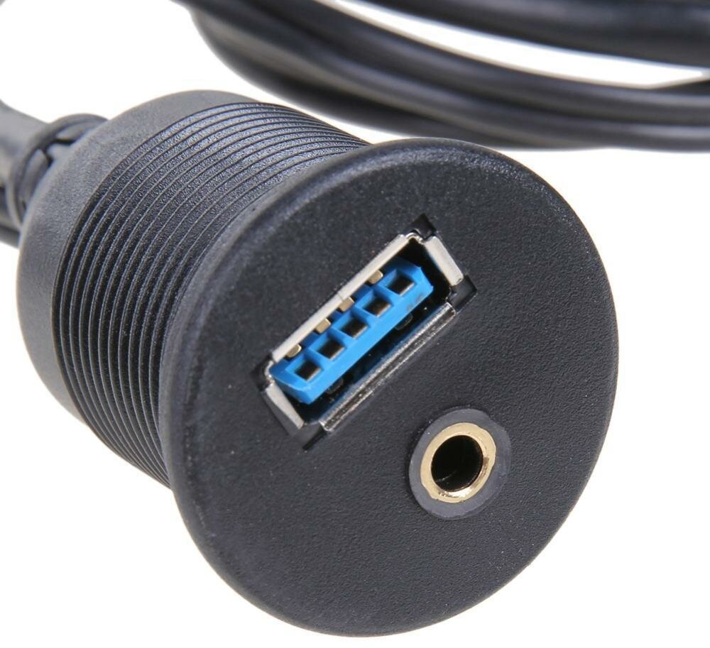 USB3.0+Jack 3.5 (3 pin гнездо) - 2RCA кабель встраиваемый резьбовой 26 мм двухпортовый комбинированный