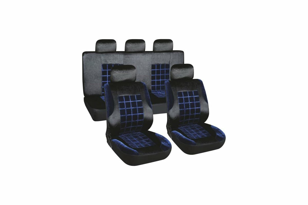 SKYWAY Velvet-1 велюровые чехлы сидений, 9 предметов, черно-синий комплект S01301155