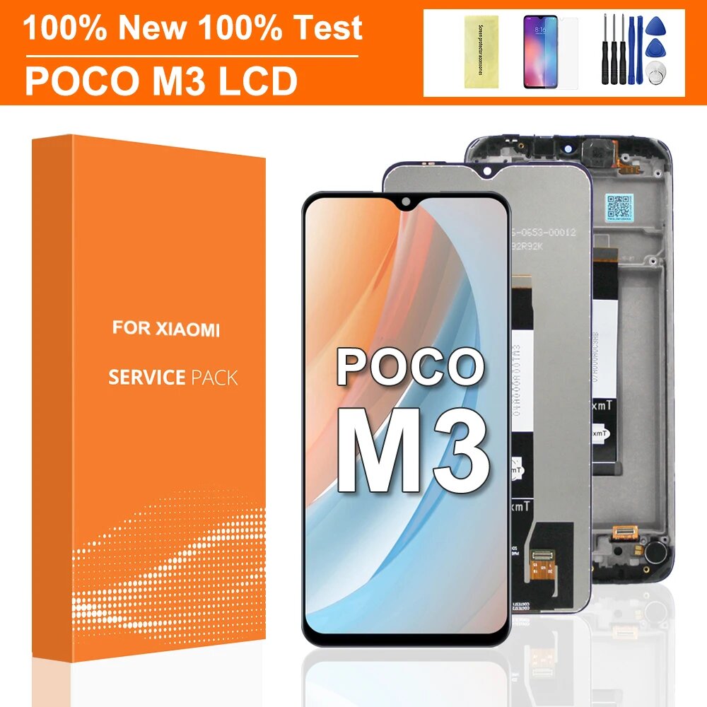 6,53 "для Xiaomi POCO M3 ЖК-дисплей с цифровым преобразователем сенсорного экрана в сборе для Redmi 9T lcd M2010J19SG ремонт рамки дисплея Black With Frame