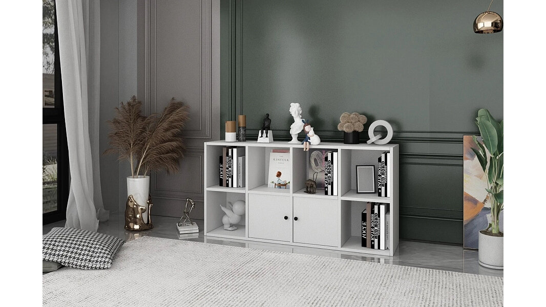 Стеллаж-комод Билли Айден Белый Фасадный 0101 NEW 128x30x65 см, GOODFORM