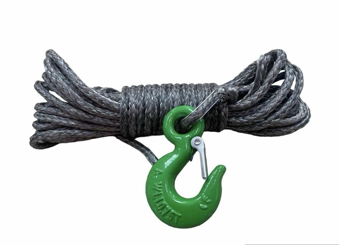 Синтетический трос Super Rope с коушем. Трос для квадроцикла. Диаметр 5 мм. Длина 10 метров. Максимальная нагрузка 2300 кг. Цвет серый