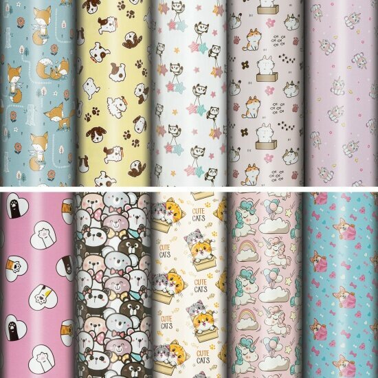 Бумага упаковочная Золотая Сказка Funny Animals, 70x100 см, 10 дизайнов ассорти, 591917