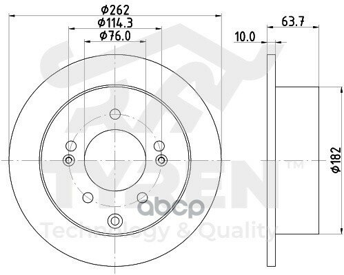 Диск тормозной Kia Cerato II, III 09>, Soul I 09> TYREN арт. TYR1016201