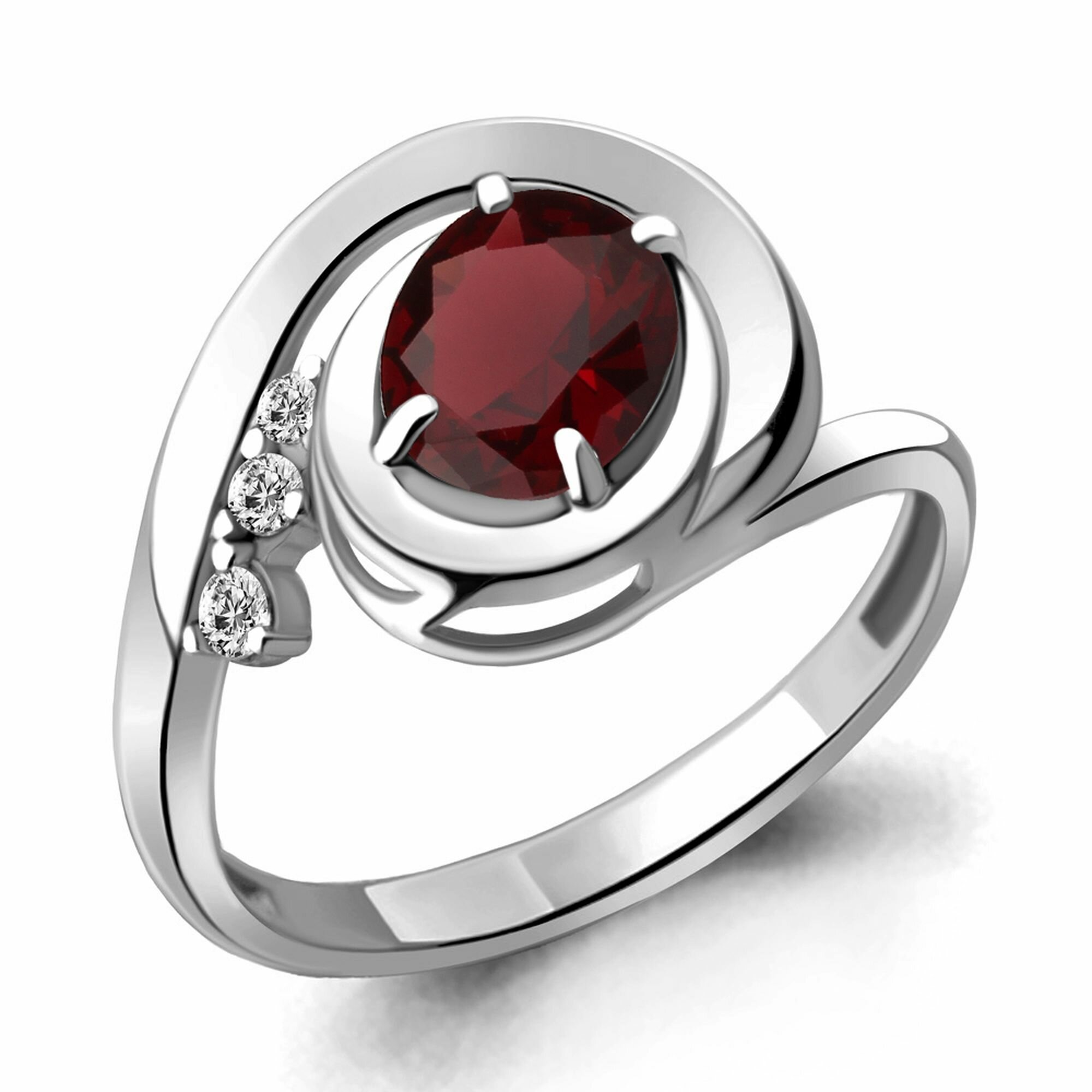 Кольцо, серебро, 925 проба, родирование, фианит, гранат