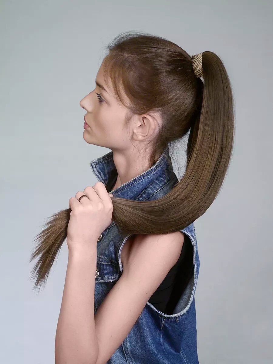 Шиньон. Хвост на резинке накладной для волос длинный шоколадный