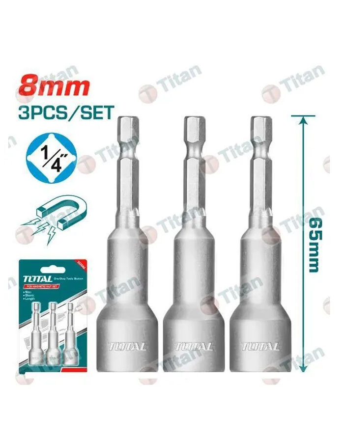 Магнитная насадка для кровельных саморезов, 8мм, 3 штук TOTAL TAC270831