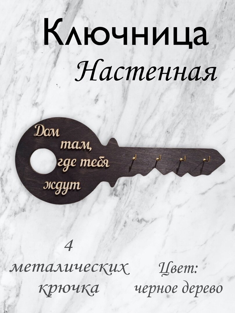 Ключница "Дом где тебя ждут", дерево, 16x2x37 см, настенная, черная
