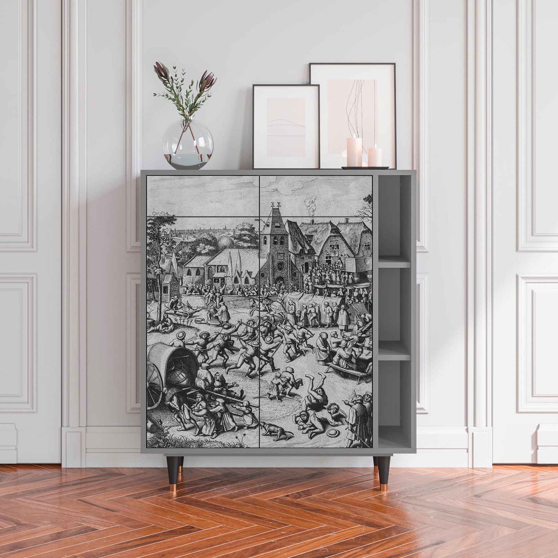 Комод - STORYZ - BS6 The Festival of Saint George by Pieter Breugel, Размер - 94 x 110 x 41 см, Цвет корпуса - , Серый