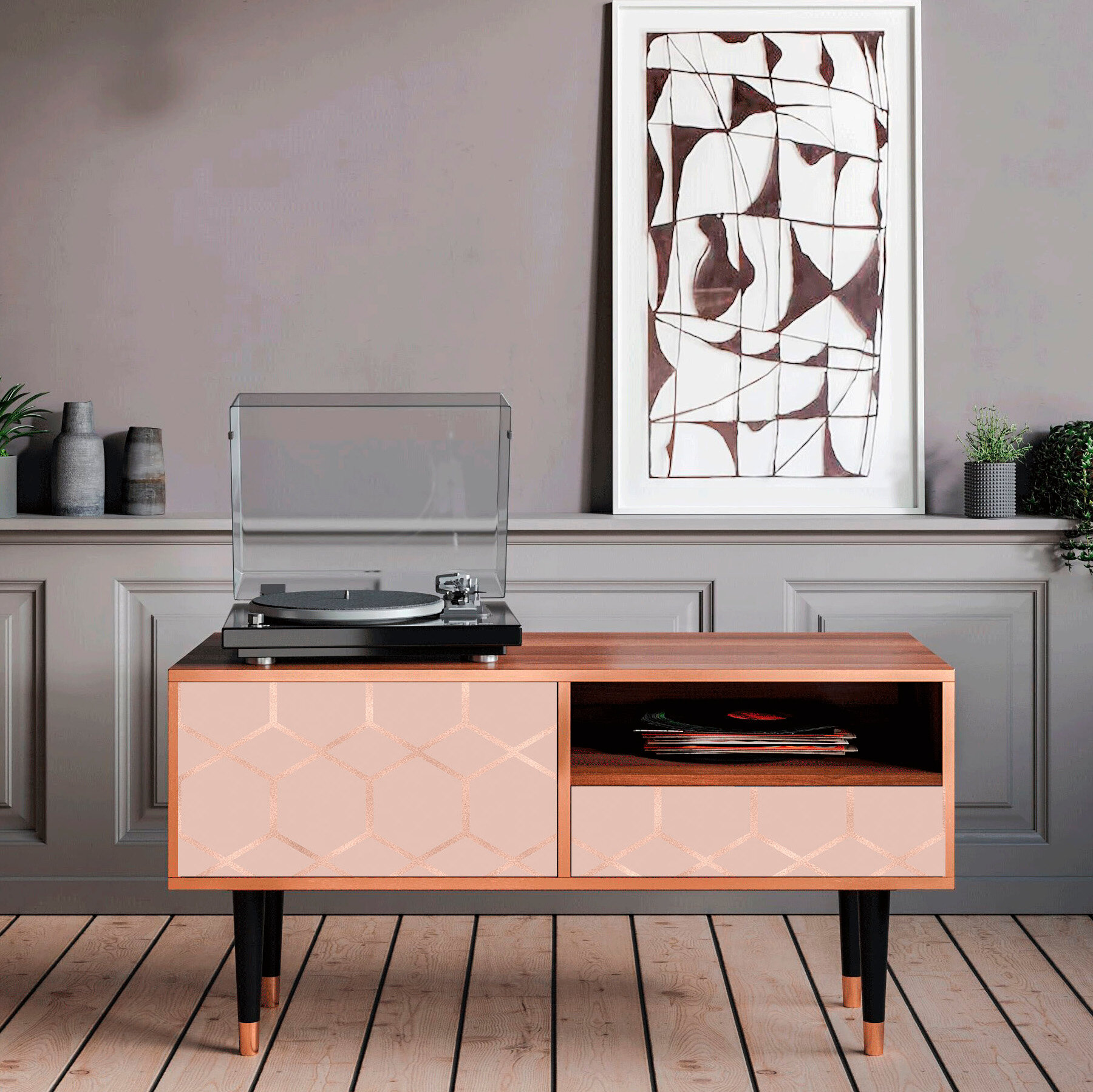 ТВ-Тумба - STORYZ - T3 Rose Honeycomb, Размер - 115 x 59 x 48 см, Цвет корпуса - , Орех