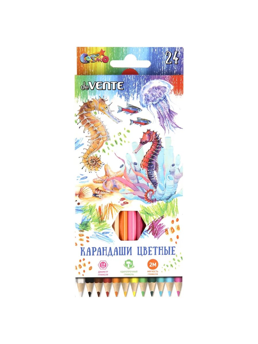 Цветные карандаши Everfine 5024303, 24 цвета, шестигранные, дерево