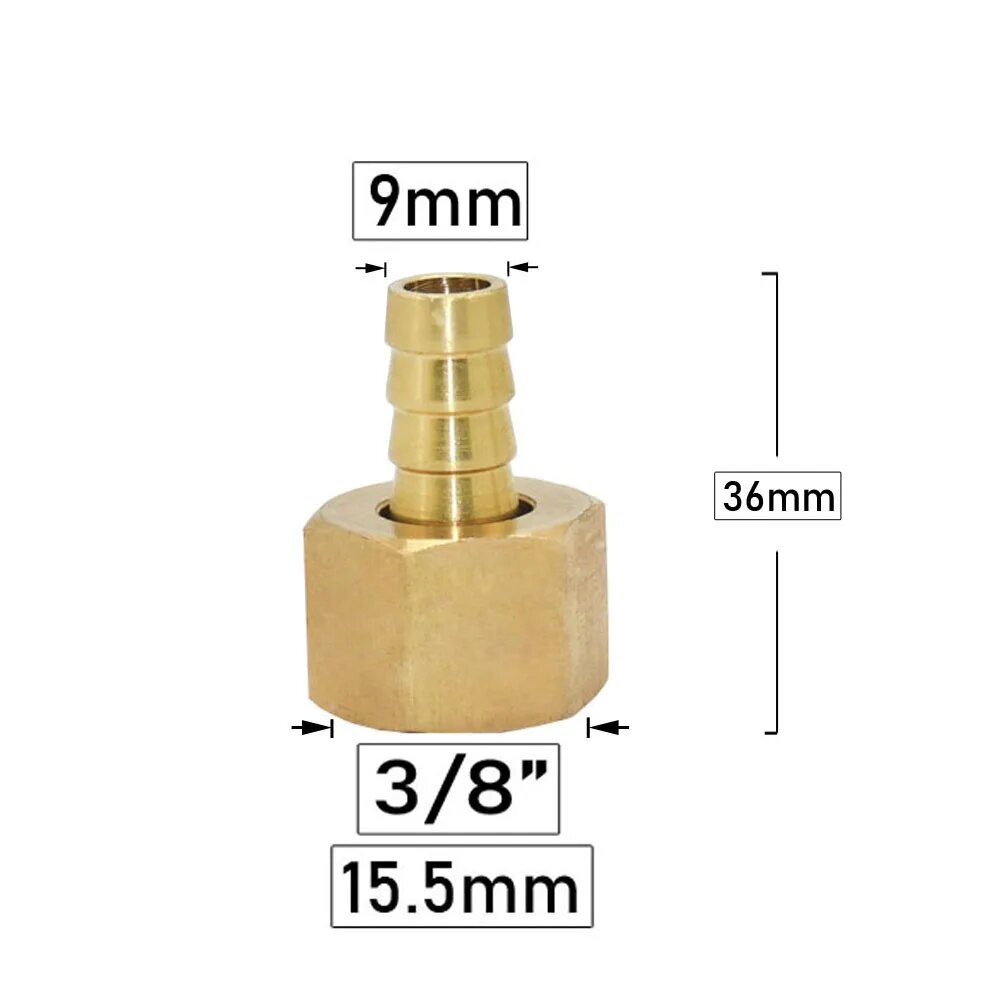 Латунный фитинг 3/8" x 9 мм для шланга