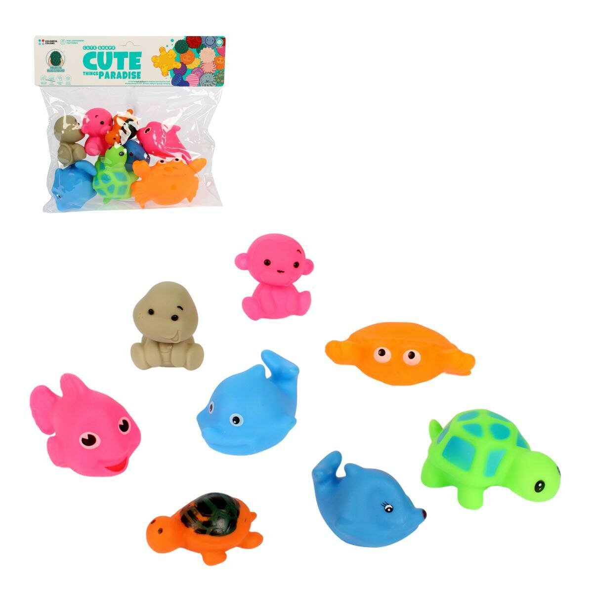 Набор игрушек для ванной «Cute Paradise», 8 предметов, морские животные, винил, 9,5х6,5х2,5см