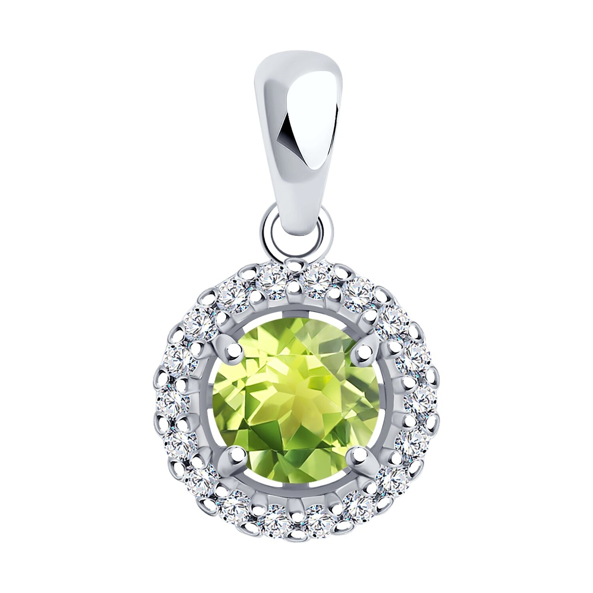 Подвеска Diamant online, серебро, 925 проба, родирование, хризолит, фианит