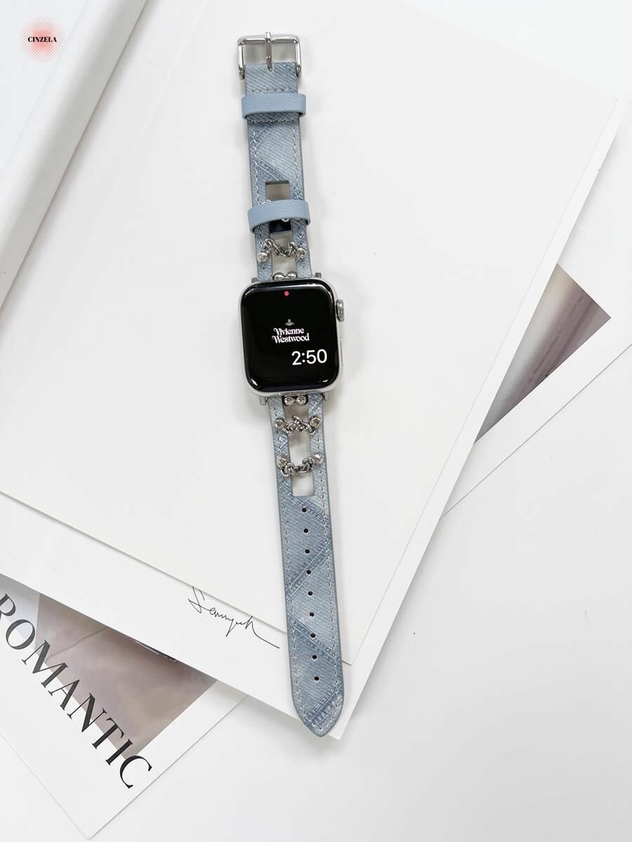 Кожаный Ремешок Для Часов С Двойной Цепочкой И Полым Модным Дизайном, Размер IWatch 42мм 45мм 44мм 46мм 49мм, Подходит Для Apple Watch Серии 1-10 SE ULTRA 2