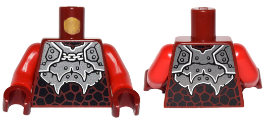 Torso Nexo Knights Armor with Silver Plates, Chain, Rivets and Black Scales Pattern / Red Arms / Dark Red Hands, 973pb2363c01 Dark Red U