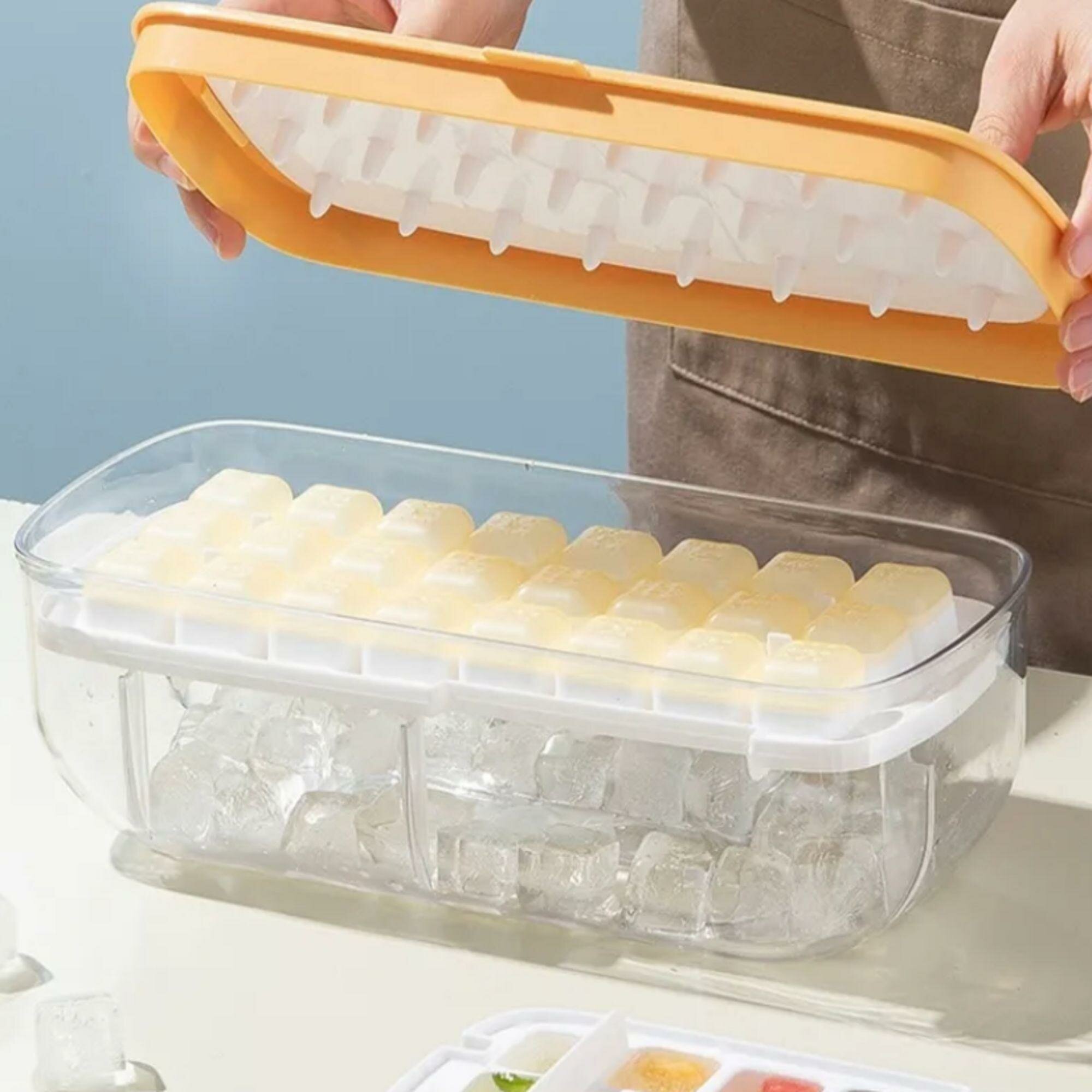 Форма для льда "Ледница", с крышкой, с лопаткой, 24ячейки, пластик, желтая