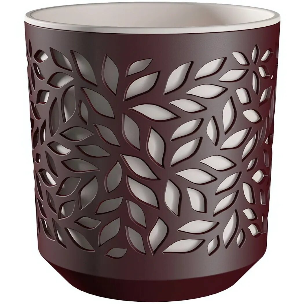 Кашпо пластиковое «Leaves» 2,5л, бордо/белый, стильный дизайн для цветов