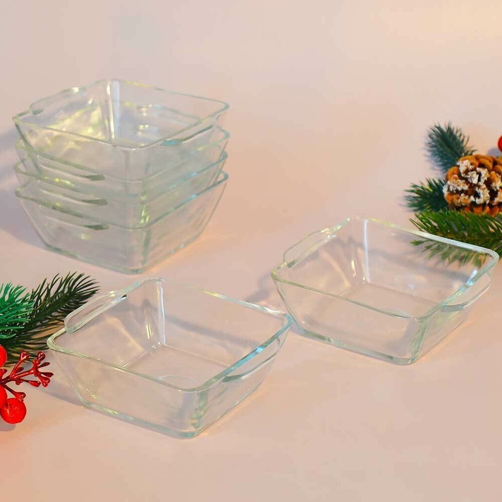 Набор салатников стеклянных «Square handle» 6шт 140мл, квадратные, прозрачные, из стекла