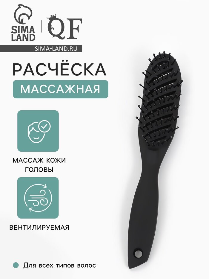 Расчёска массажная, вентилируемая, 4×24 (±1) см, чёрная