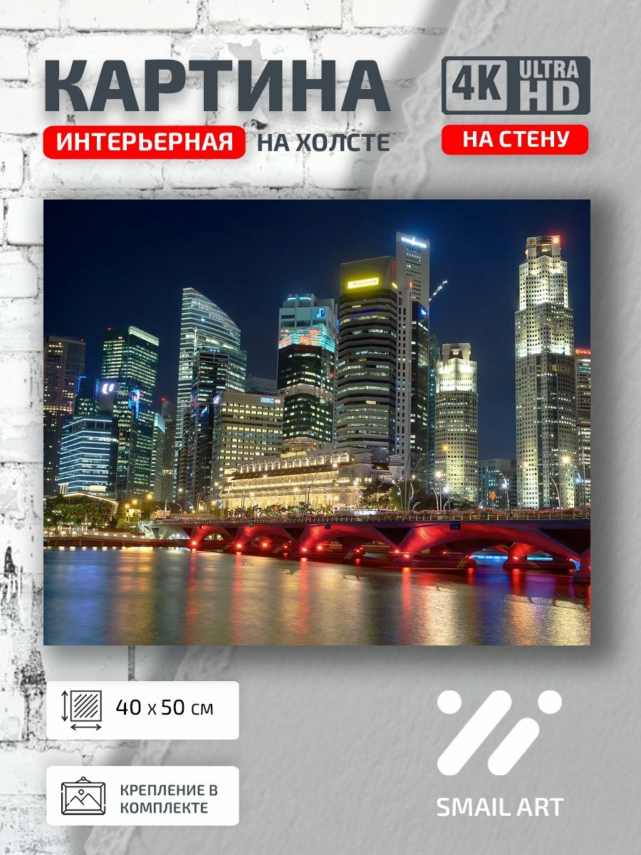 Картина на холсте интерьерная 40 на 50 на стену Небоскребы City для кафе урбанистика декор