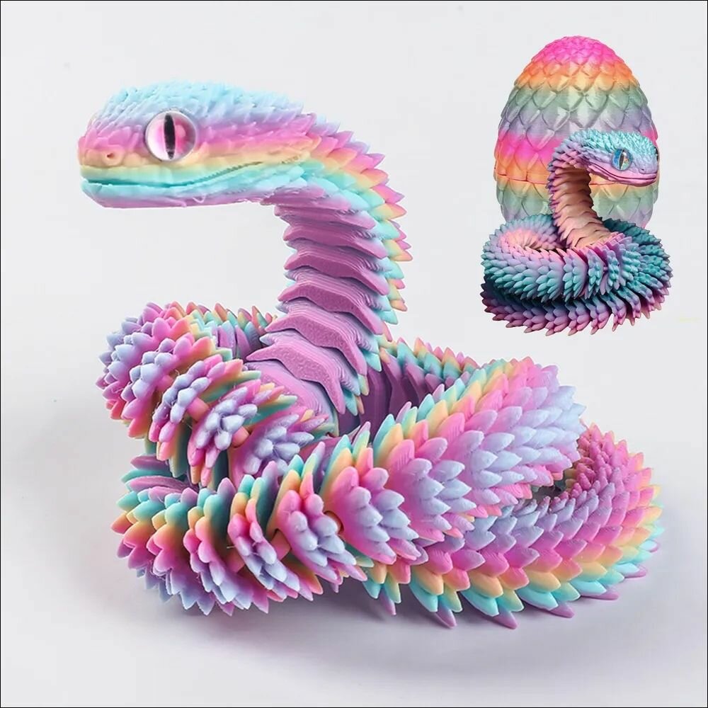 Игрушка "Змеиное яйцо", шарнирная змея, 3D печать, интерактивная, розовая и голубая