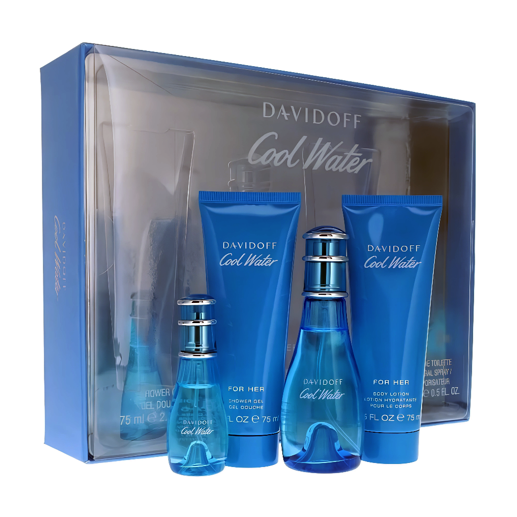 Подарочный набор Davidoff " Cool Water " — для женщин, 50+15 мл духи + 75 мл лосьон для тела + 75 мл гель для душа