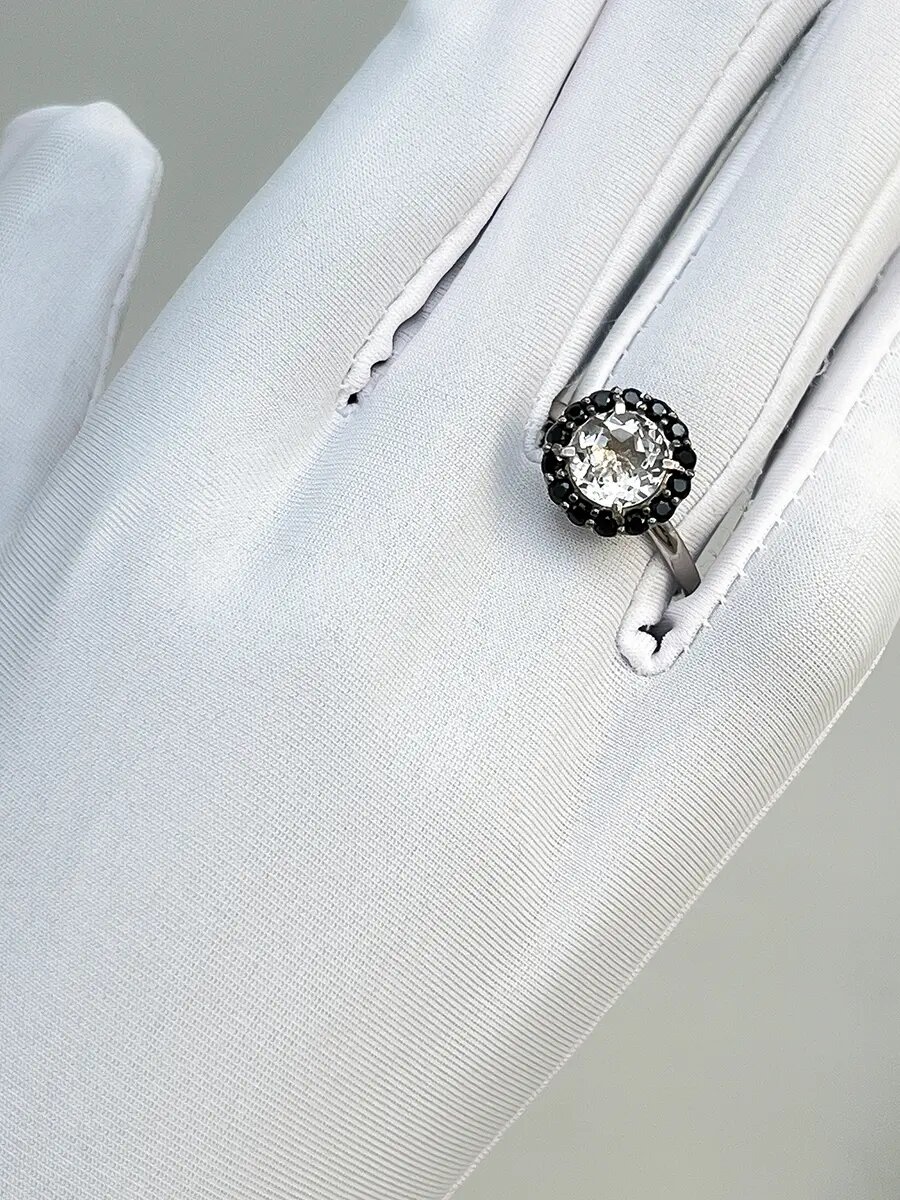 Кольцо, серебро, 925 проба, чернение, родирование, горный хрусталь, шпинель