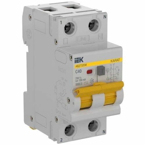 Дифф. автомат (АВДТ) 2-пол. (1P+N) 40А C 30мА тип AC 6кА эл-мех. АВДТ32EM Karat IEK
