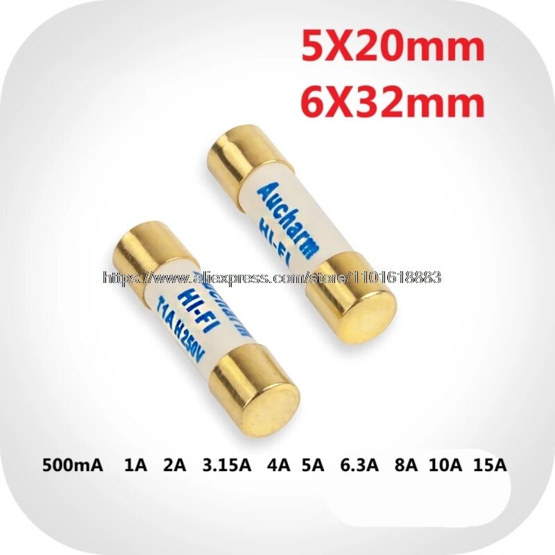 Предохранители медленные 6.3A 6x32mm Aucharm 2шт