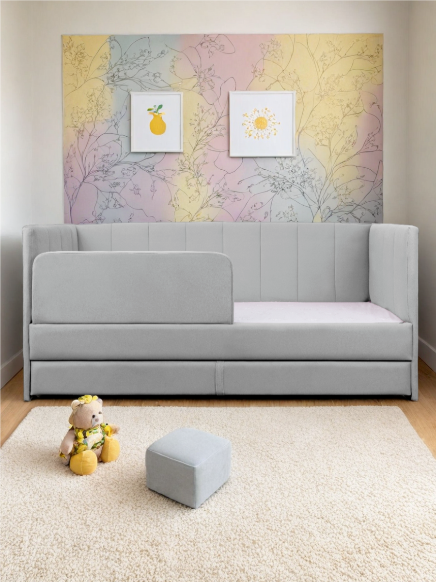 Кровать детская М-Стиль "Хагги", с бортиком и ящиком, серая, 180 см х 90 см